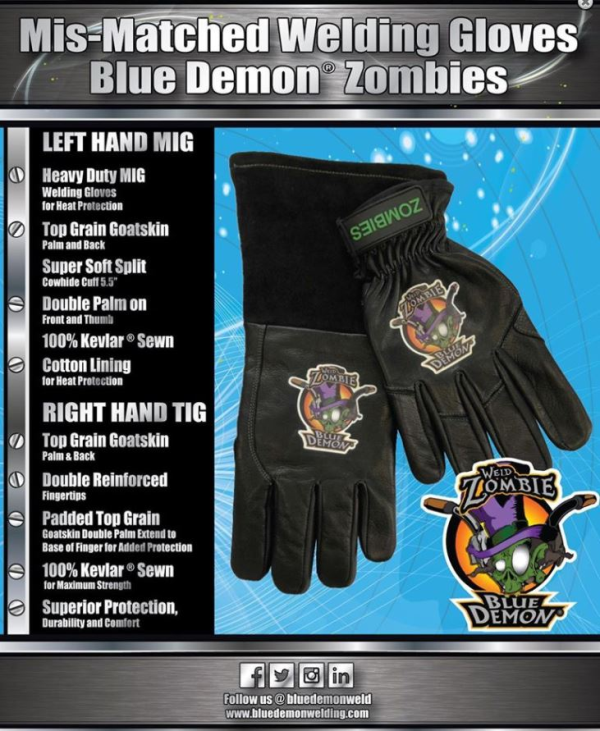 Blue Demon Zombie Mis-Matched Welding Gloves #BDZOMBIE | Welder Supply