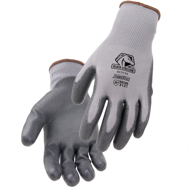 AccuFlex PU-coated poly knit work gloves: Abrasion resistant GC3135-GY ...