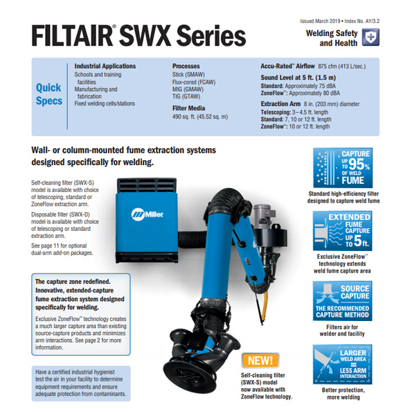 Miller FILTAIR® 8 in. x 10 ft. ZoneFlow™ Wall Mount Fume Extractor Arm ...