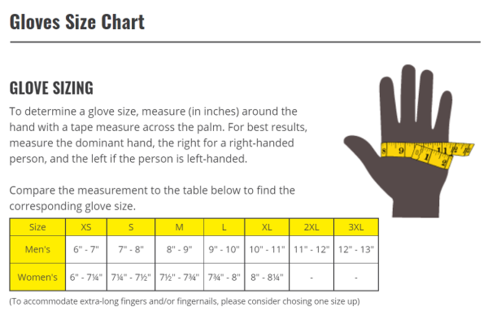 work gloves sizes
